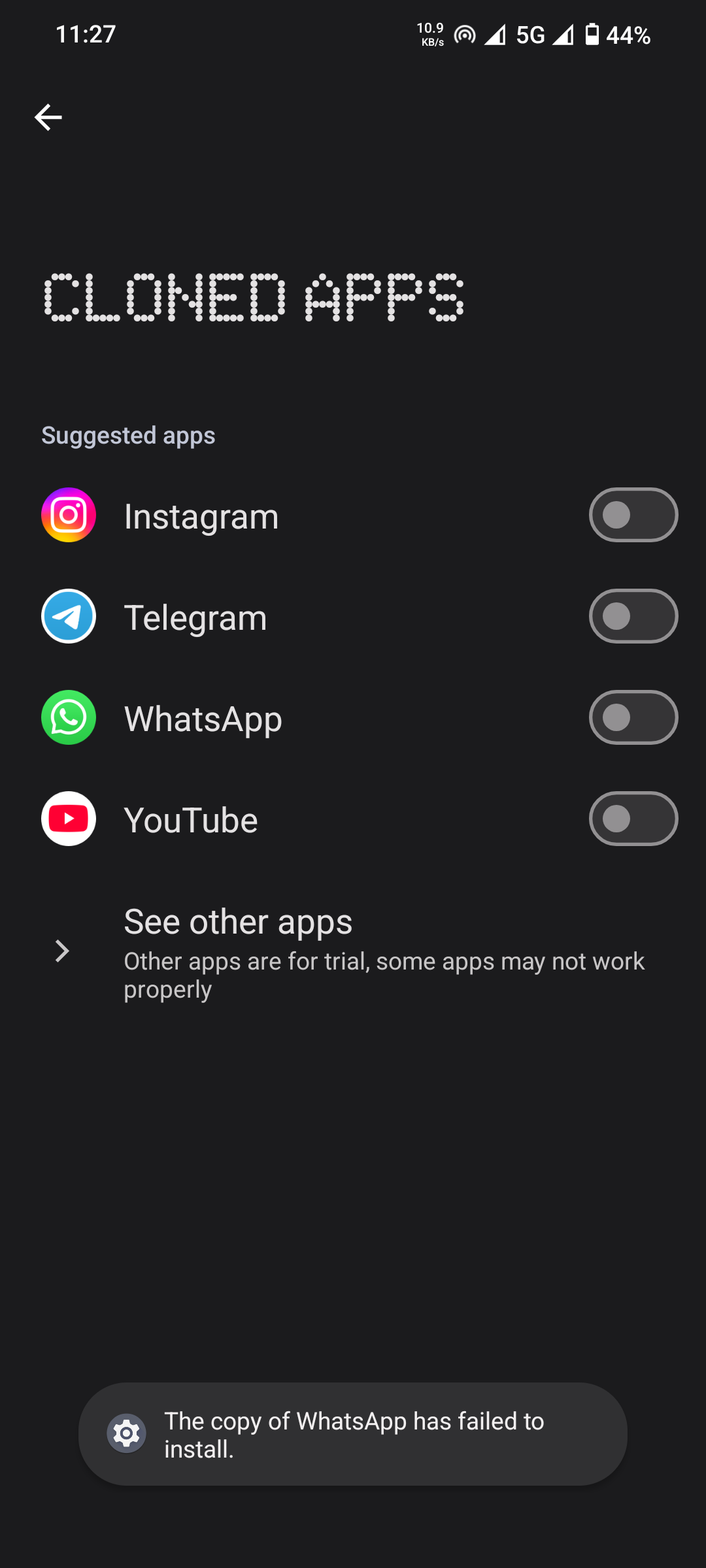 Cloned apps not installing. - Nothing Community
